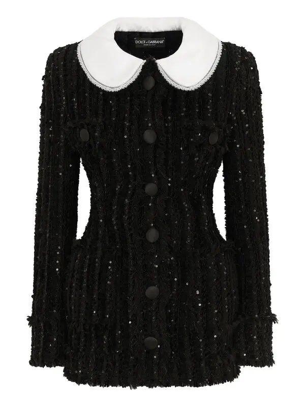 Dolce & Gabbana Tweed Jacket With Micro-sequin Embellishment - Black
