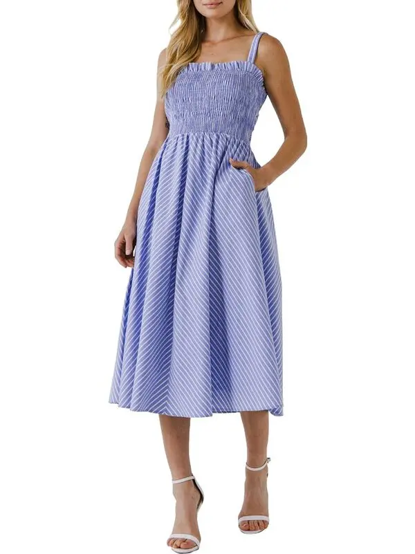 English Factory Sleeveless Stripe Midi Dress - Powder Blue