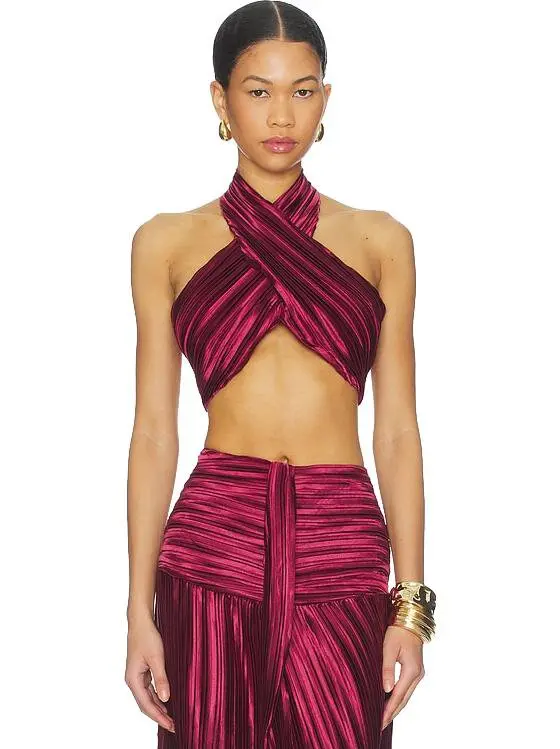 SONYA MODA Joelle Plisse Halter Top - Wine
