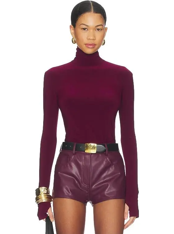 Norma Kamali Slim Fit Long Sleeve Turtle Top - Plum