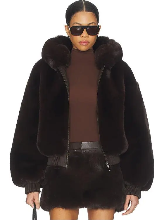 SKIMS Faux Fur Shrunken Zip Up Jacket - Espresso