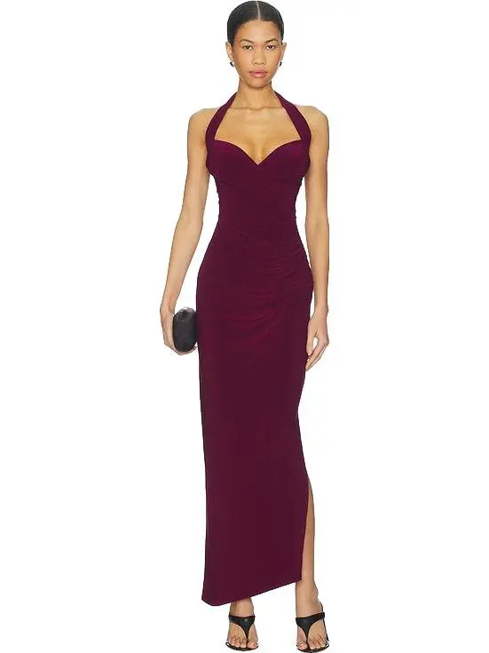 Norma Kamali Halter Sweetheart Side Drape Gown - Plum