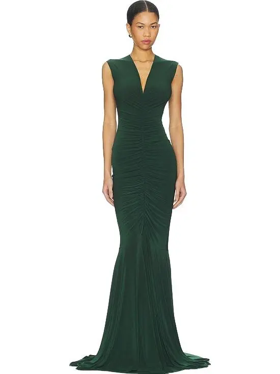 Norma Kamali Sleeveless Shirred Fishtail Gown - Emerald