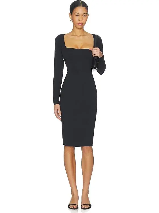 SKIMS Smooth Layers Square Neck Long Sleeve Midi Dress - Obsidian