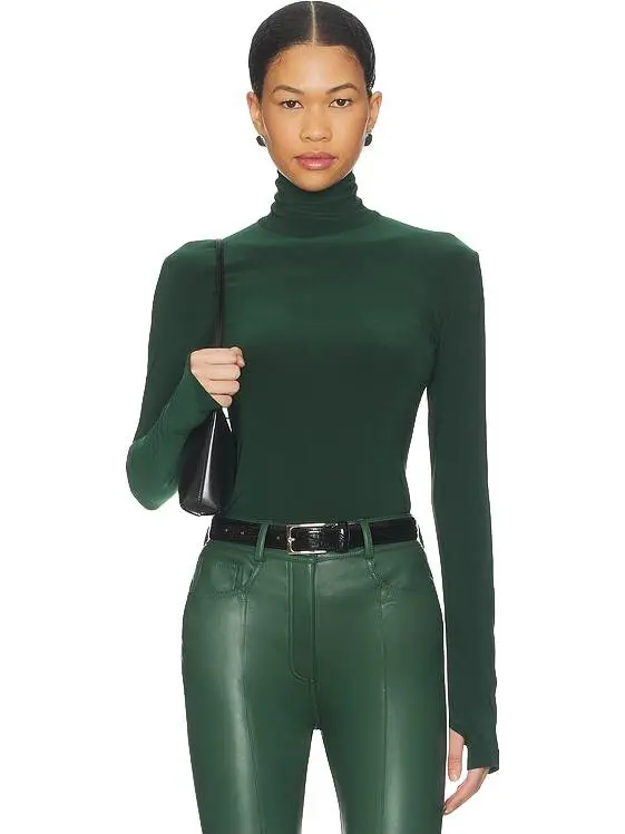 Norma Kamali Slim Fit Long Sleeve Turtle Top - Dark Emerald