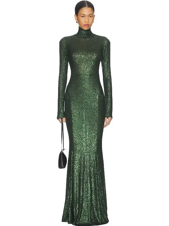 Norma Kamali Long Sleeve Fishtail Gown - Dark Emerald