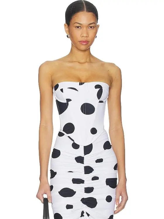 SKETCH-Y Frida Corset Top - White And Black Polka Dot