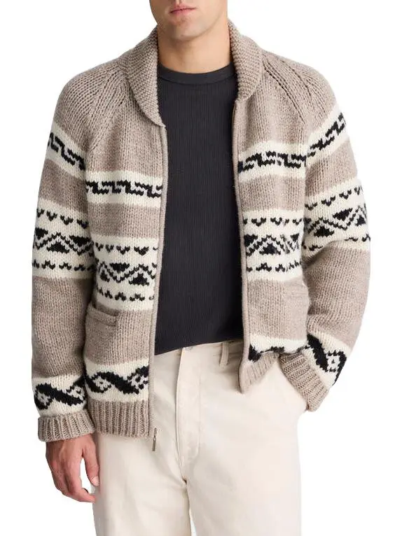 Madewell Fair Isle Zip-up Wool Cardigan - Stone