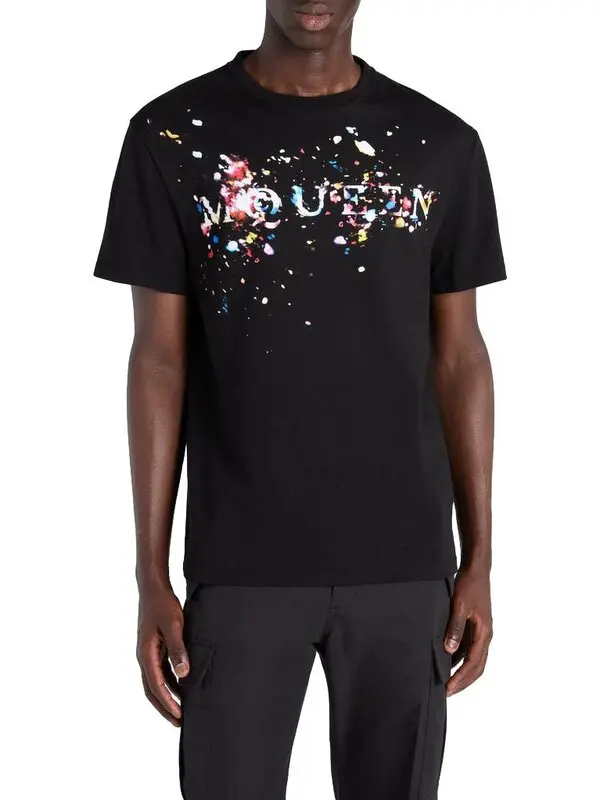 Alexander McQueen Paint Splattered Logo Graphic T-shirt - Black/multicolour