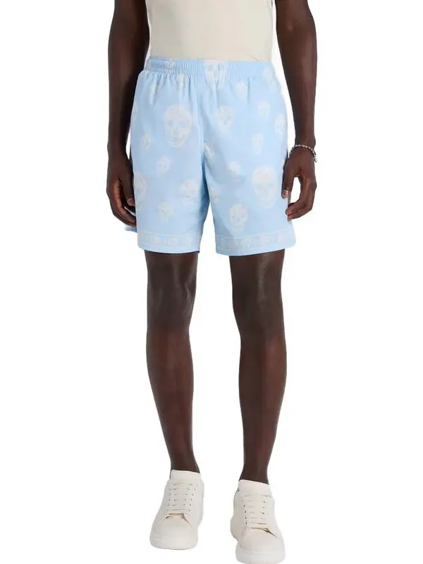 Alexander McQueen Skull Print Swim Trunks - Ice Blue/white