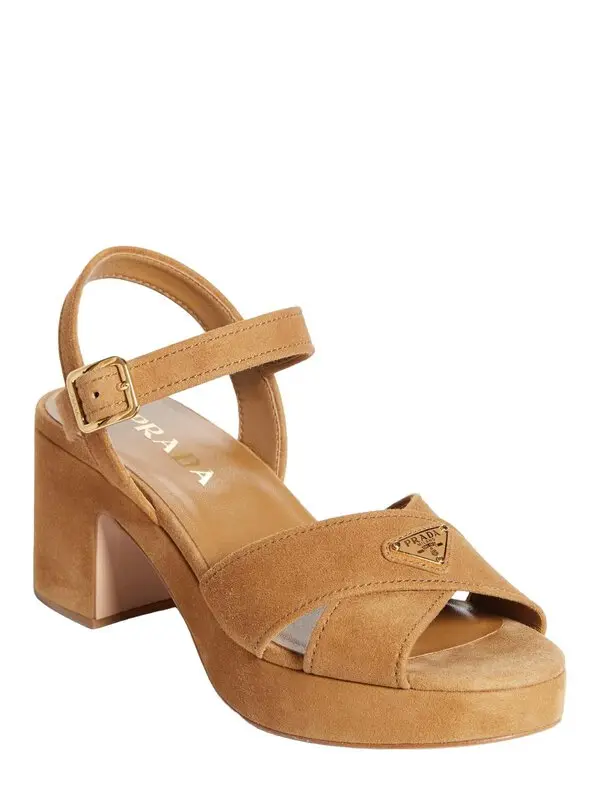 Prada Suede Platform Sandals - Cannella