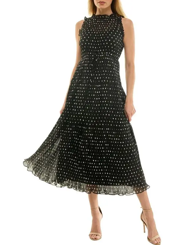 SOCIALITE Polka Dot Sleeveless Pleated Chiffon Midi Dress - Black/white Dot
