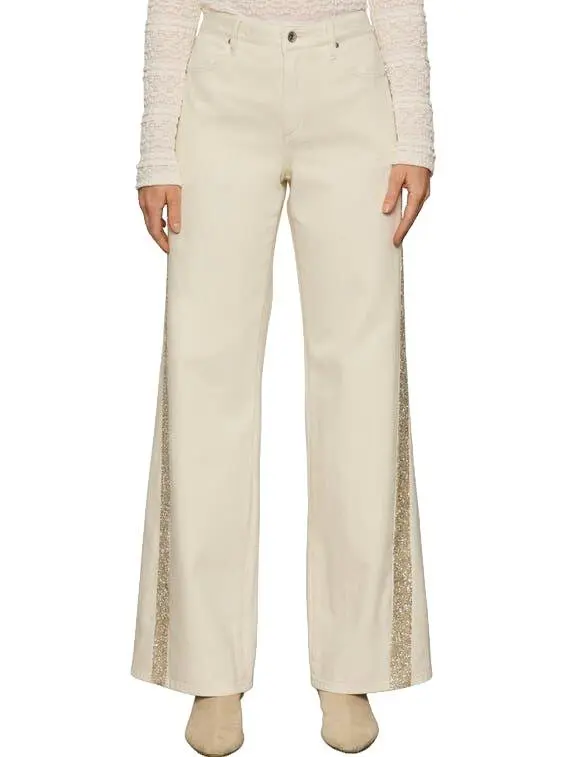 Sanctuary Cadence Shimmer Side Stripe High Waist Jeans - Vanilla Creme