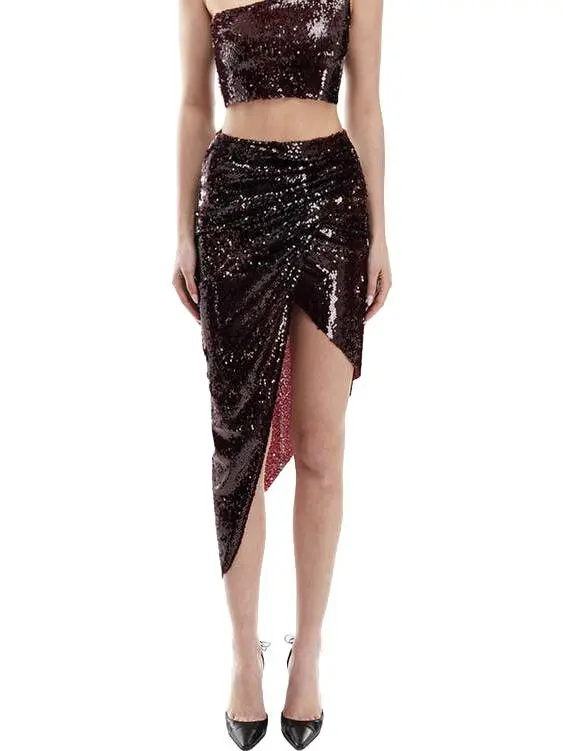 MOTHER OF ALL Sharon Sequined Wrap Skirt - Burgundy