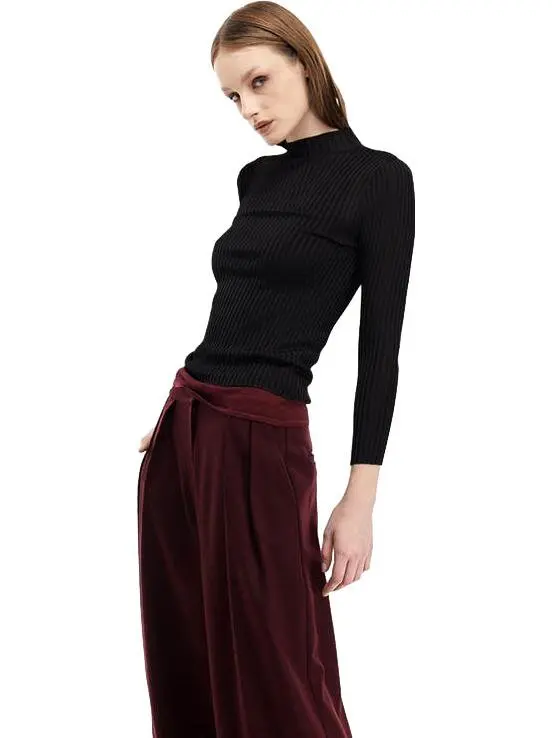 MOTHER OF ALL Elena Turtleneck Knit Top - Black