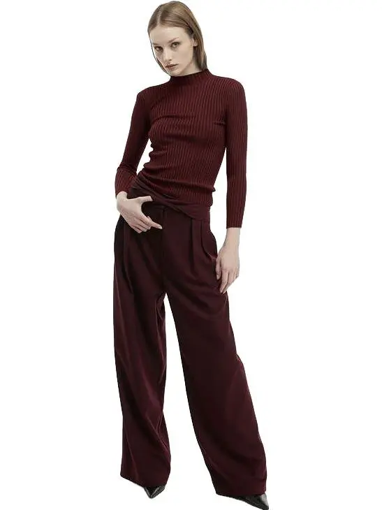 MOTHER OF ALL Elena Turtleneck Knit Top - Burgundy