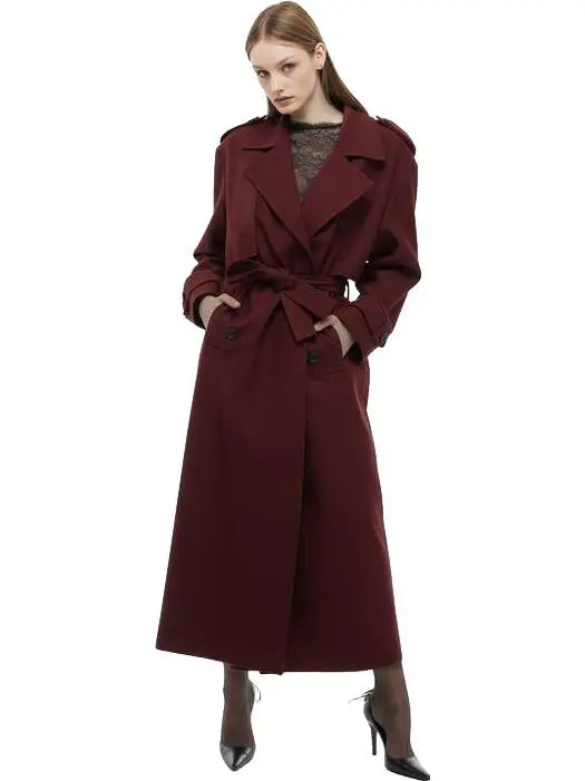 MOTHER OF ALL Brooklyn Long Trench Coat - Burgundy