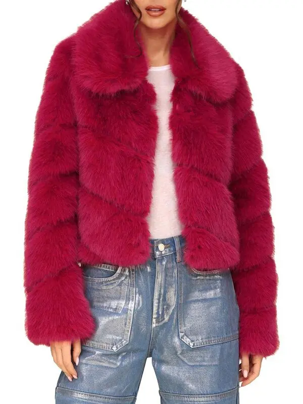 Avec Les Filles Faux Fur Crop Jacket - Raspberry