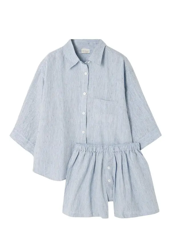 DEIJI STUDIOS The 03 Striped Linen Shirt And Shorts Set - Blue