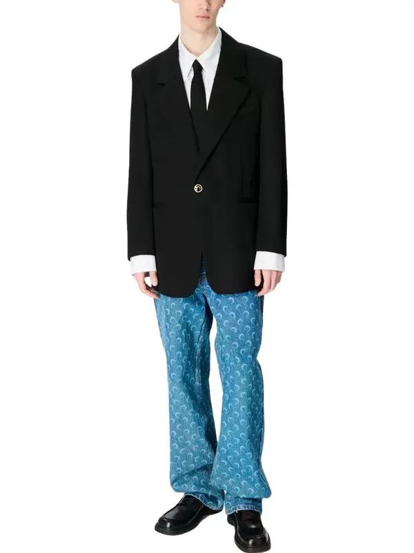MARINE SERRE Twill Boxy Blazer - Black