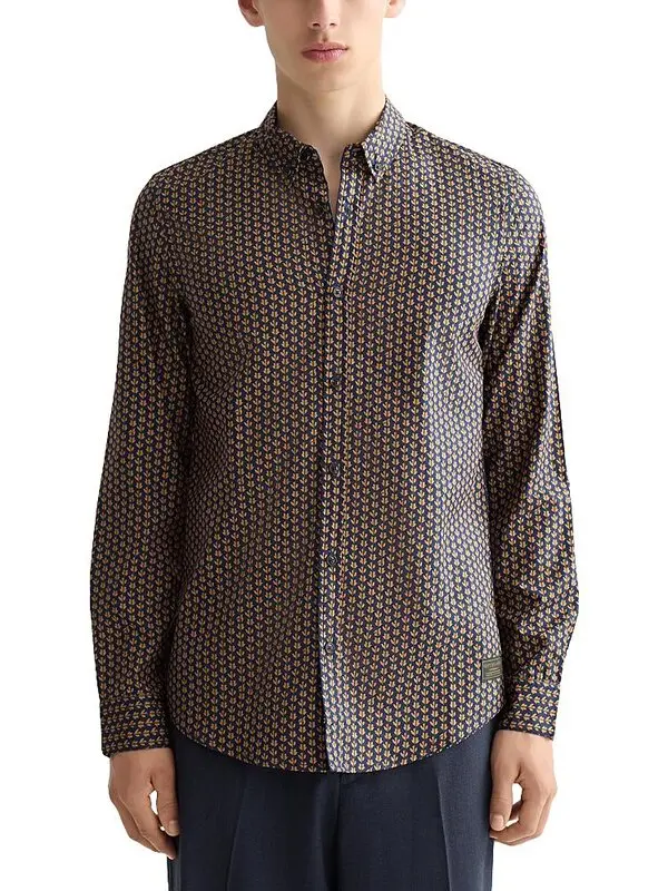 Scotch & Soda Micro Aop Slim Fit Shirt - Ditsy Leaf Stripe Peacoat