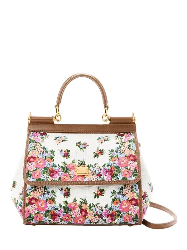 Dolce & Gabbana Floral Top Handle Bag - Camel