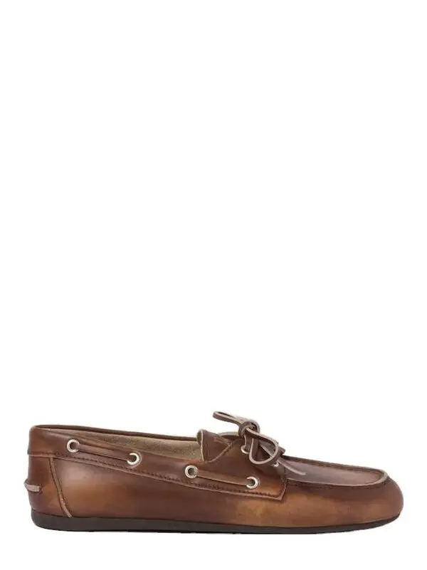 Miu Miu Leather Lace-up Loafers - Brown