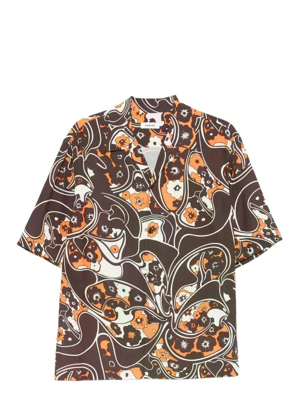 Sandro Loose-fit Print Shark Collar Shirt - Brown