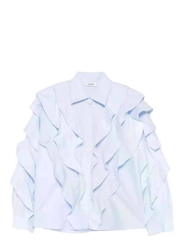 Sandro Ruffled Cotton Blend Shirt - Blue
