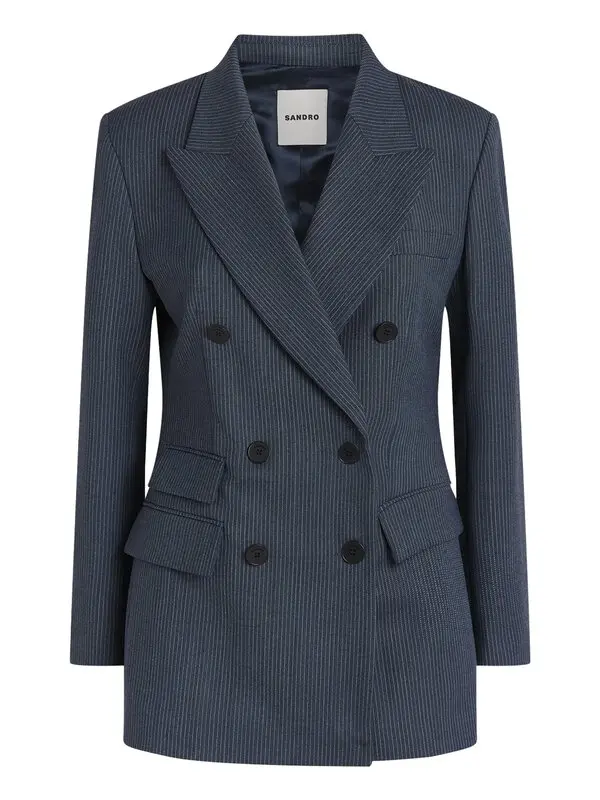 Sandro Pinstripe Double-breasted Jacket - Blue