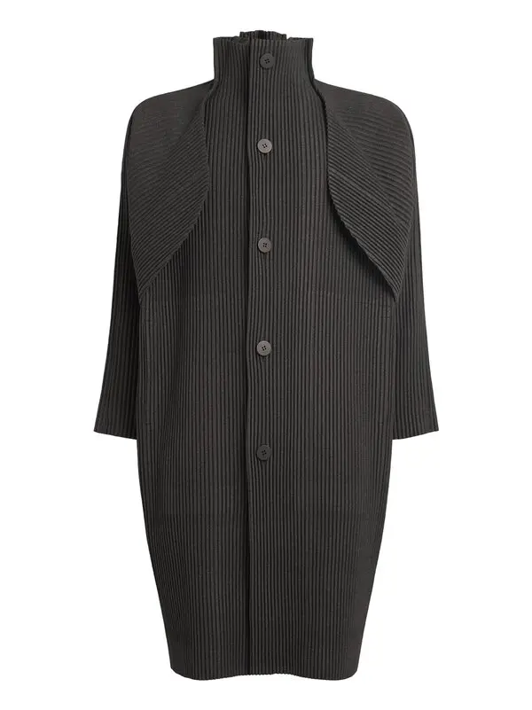 Issey Miyake Wool-effect Pleated Overcoat - Brown