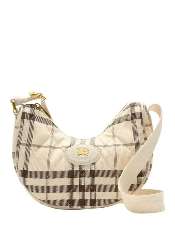 Burberry Leather-trim Check Horseshoe Cross-body Bag - Beige