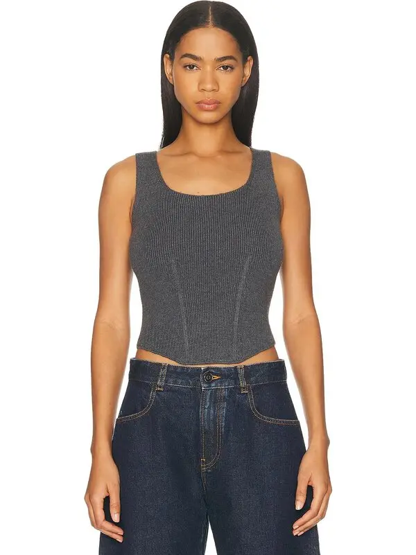 Alaïa Ribbed Corset Top - Gris Chine