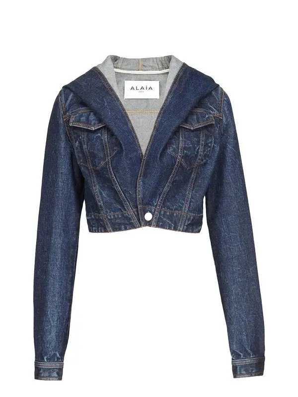 Alaïa Hooded Denim Jacket - Dock Blue