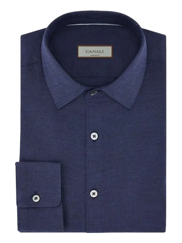Canali Navy Regular Fit Cotton And Cashmere Blend Casual Shirt - Blue
