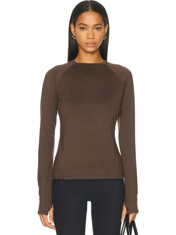 Varley Always Warm Crewneck Top - Deep Chocolate Marl