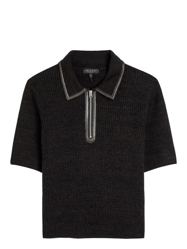 Rag & Bone Caterina Ribbed Wool-blend Polo Top - Dark Brown