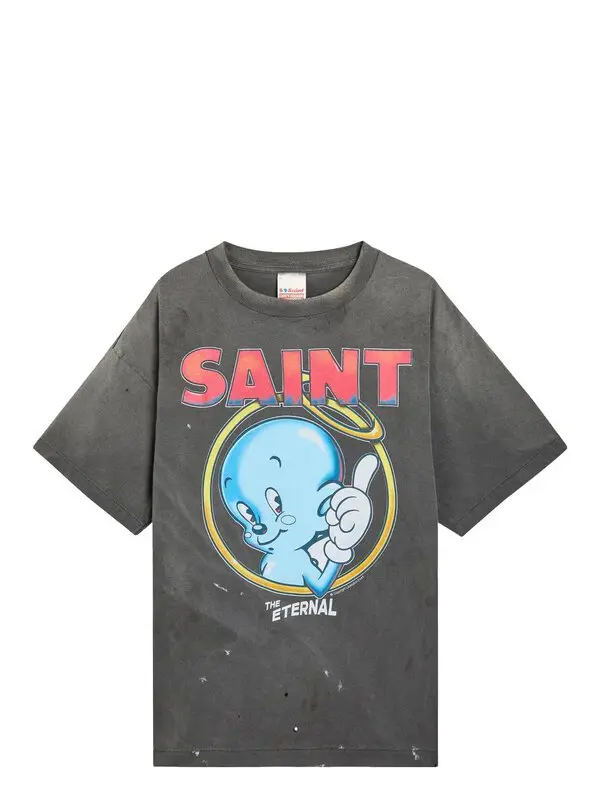 SAINT MXXXXXX Eternal Printed Distressed Cotton T-shirt - Black