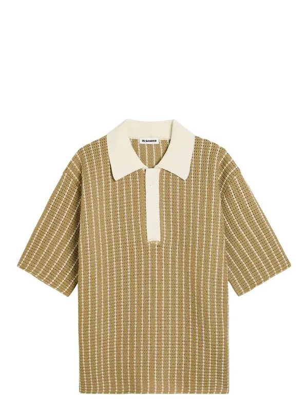 JIL SANDER Striped Cotton-knit Polo Shirt - Dark Brown