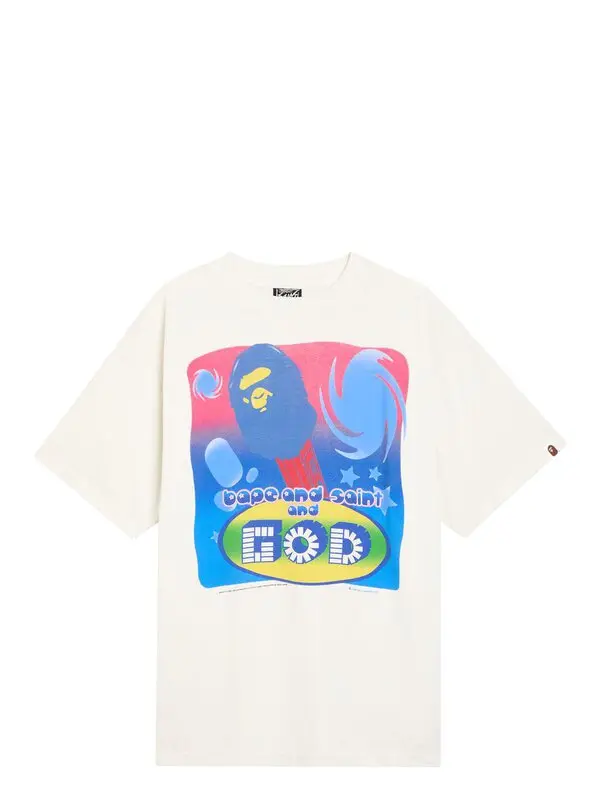 SAINT MXXXXXX X A Bathing Ape God Printed Cotton T-shirt - White