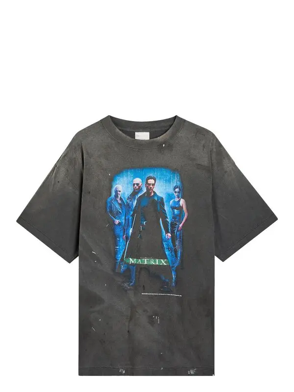 SAINT MXXXXXX The Matrix Printed Distressed Cotton T-shirt - Black