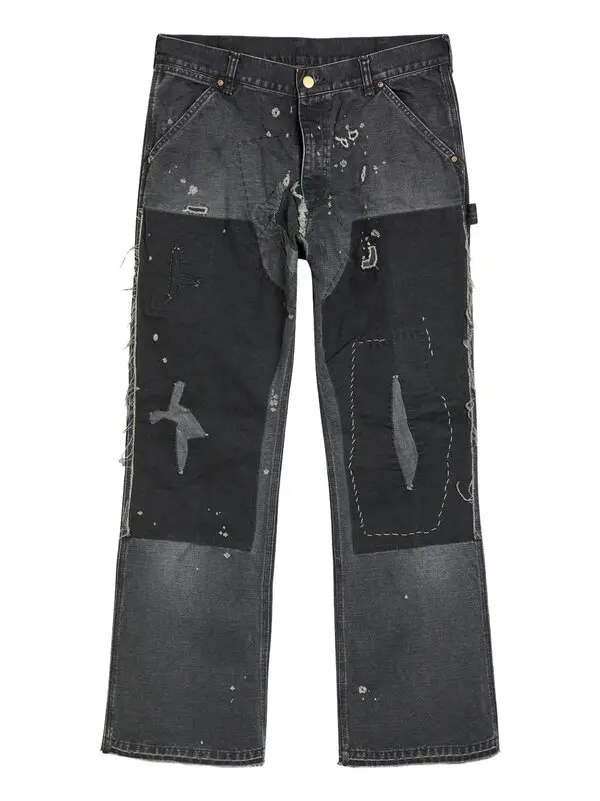SAINT MXXXXXX Panelled Distressed Denim Jeans - Black