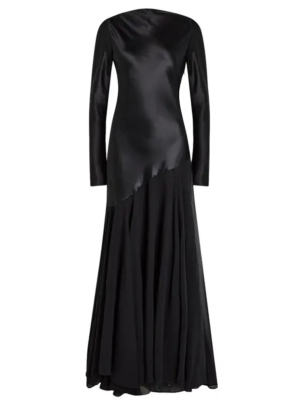 Tove Cordelia Asymmetric Silk Maxi Dress - Black
