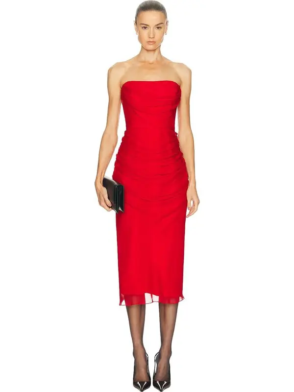 Carolina Herrera Strapless Draped Midi Dress - Herrera Red