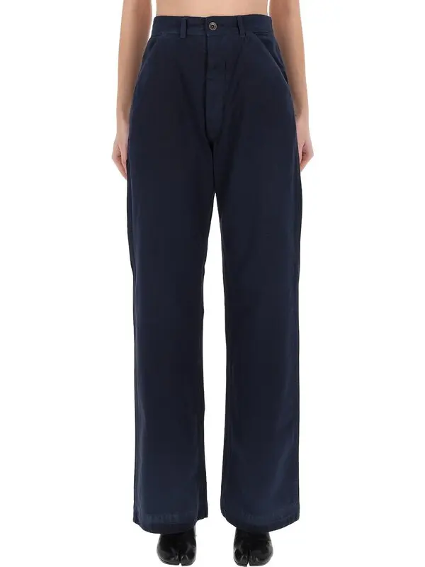 MAISON MARGIELA Herringbone Wide Leg Pants - Blue