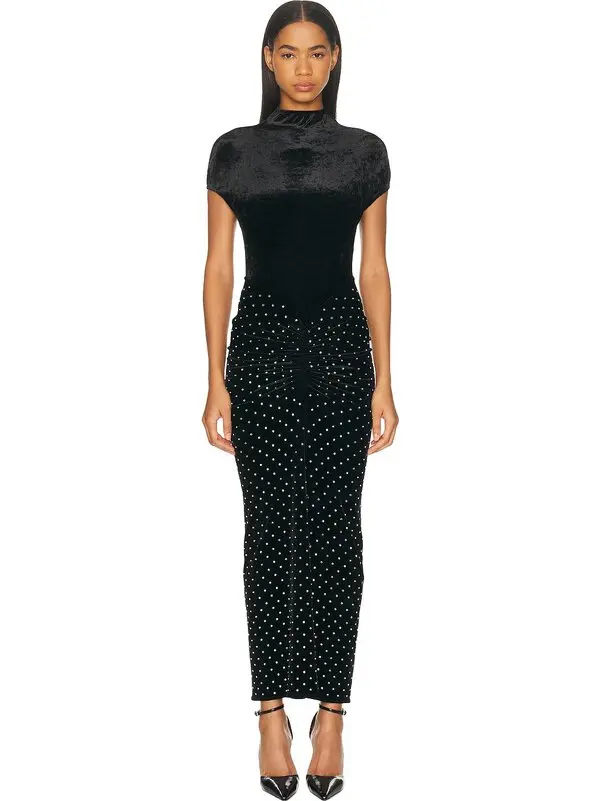Alaïa Draped Velvet Dress - Noir & Cristal