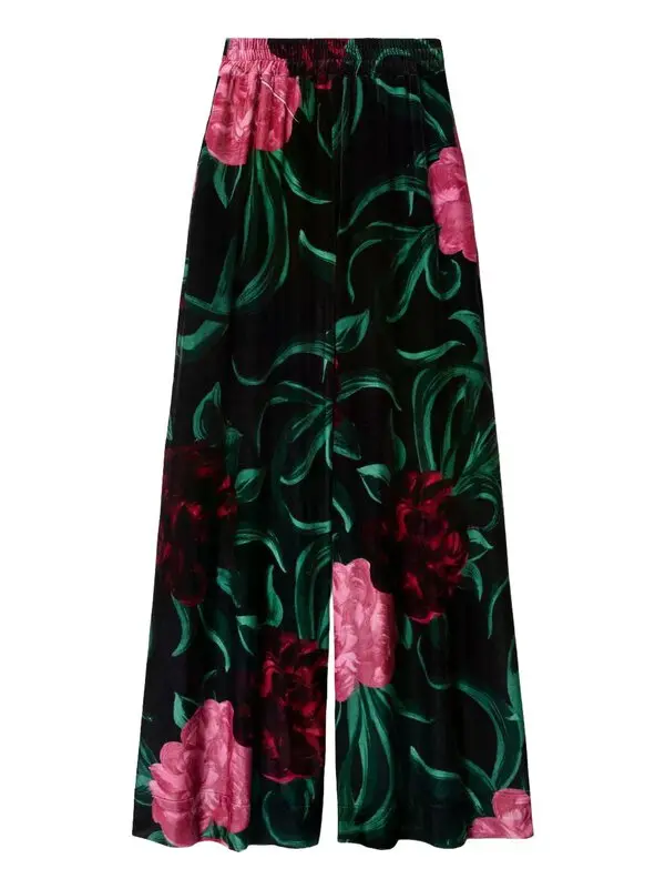 La DoubleJ Floral Palazzo Trousers - Black