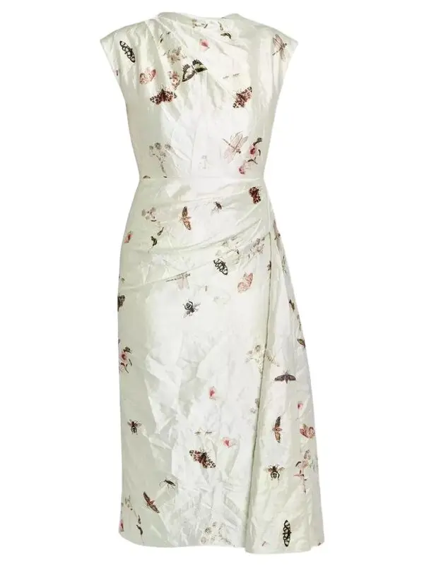 Erdem Draped Printed Midi Dress - Neutrals