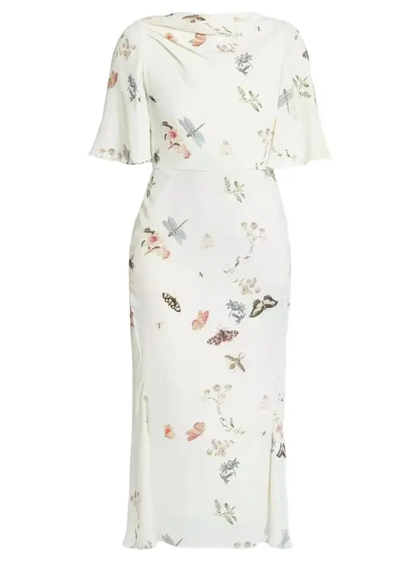 Erdem Flutter-sleeve Printed Midi Dress - Neutrals