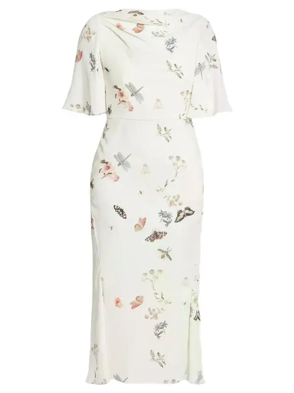 Erdem Printed Flutter-sleeves Midi Dress - Neutrals